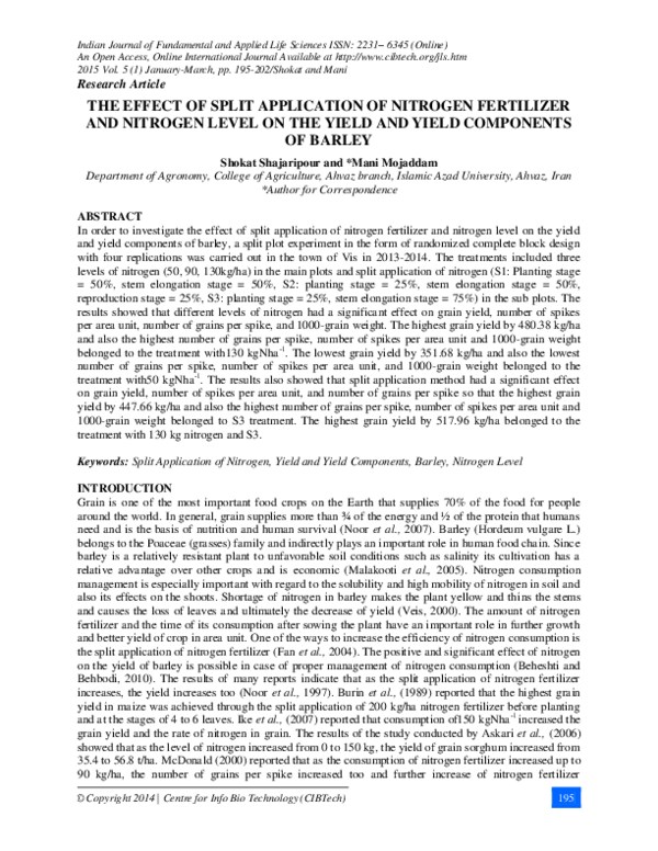 Pdf The Effect Of Split Application Of Nitrogen Fertilizer And