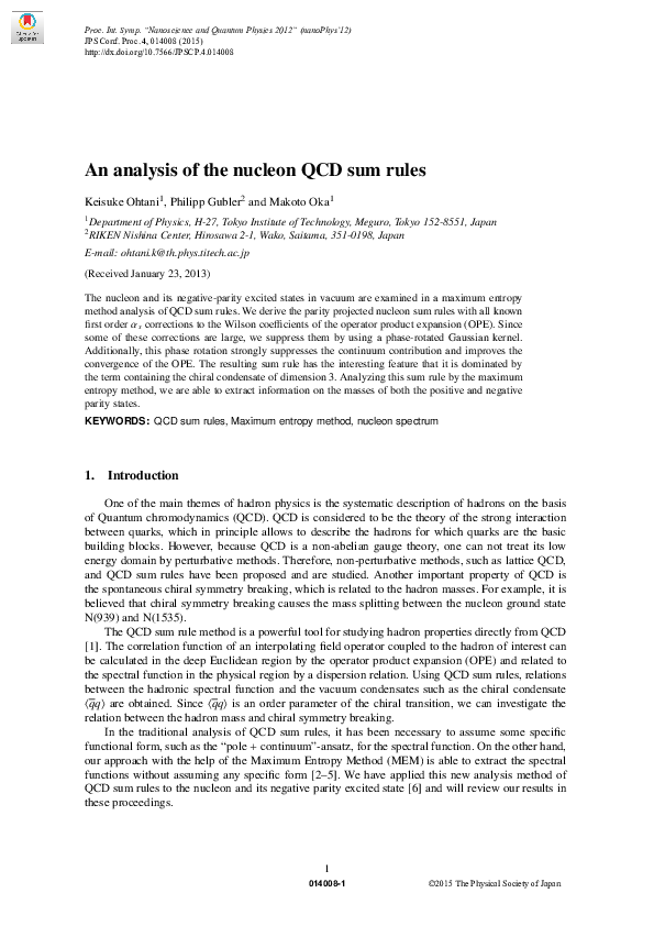 (PDF) An Analysis of the Nucleon QCD Sum Rules