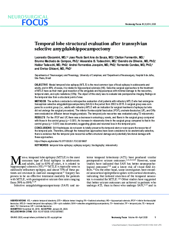 (PDF) Temporal lobe structural evaluation after transsylvian selective ...
