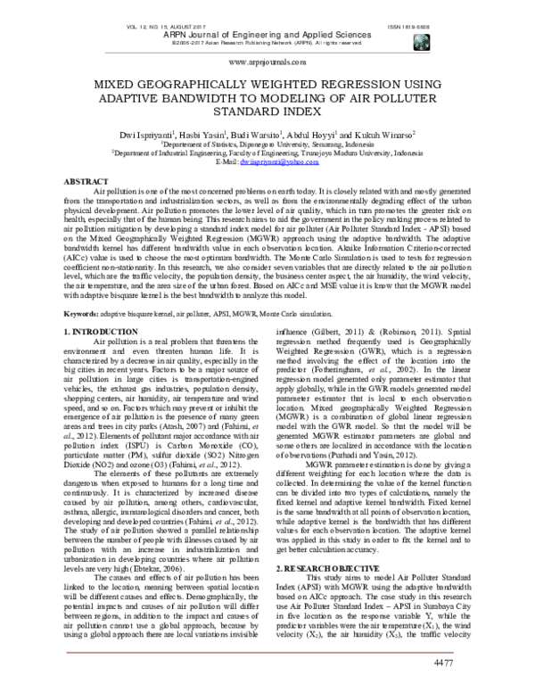 (PDF) Mixed Geographically Weighted Regression Using Adaptive Bandwidth to Modeling of Air ...