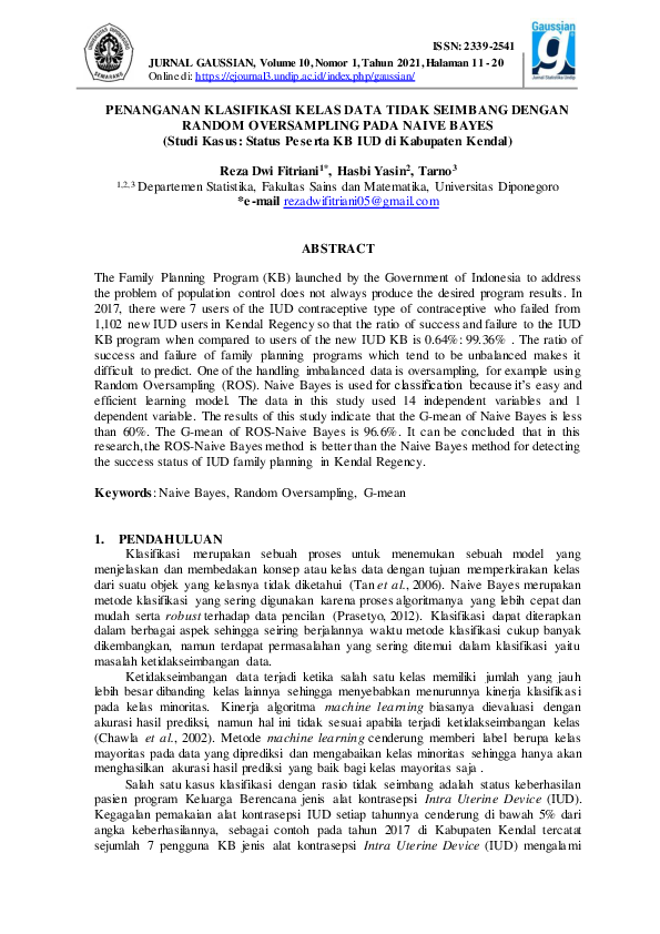 (PDF) PENANGANAN KLASIFIKASI KELAS DATA TIDAK SEIMBANG DENGAN RANDOM ...