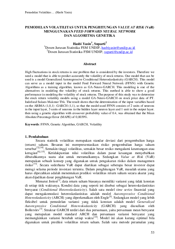 (PDF) PEMODELAN VOLATILITAS UNTUK PENGHITUNGAN VALUE AT RISK (VaR ...