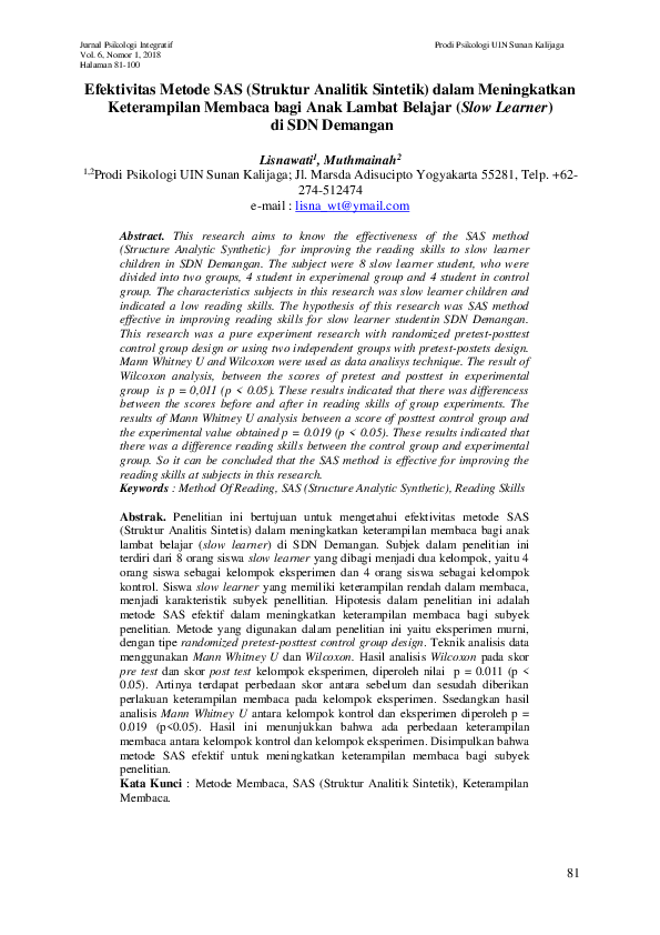 (PDF) Efektivitas Metode Sas (Struktur Analitik Sintetik) Dalam ...