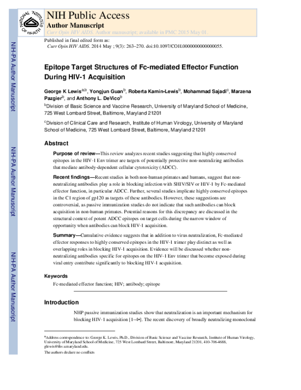 (PDF) Epitope target structures of Fc-mediated effector function during ...