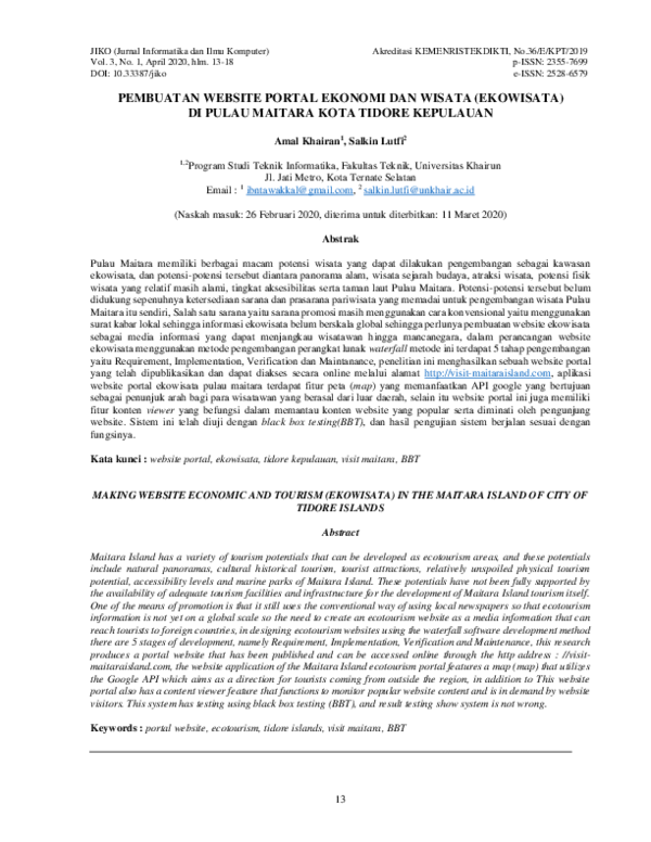 (PDF) Pembuatan Website Portal Ekonomi Dan Wisata (Ekowisata) DI Pulau Maitara Kota Tidore ...