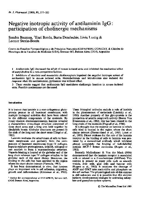 (PDF) Negative inotropic activity of antilaminin IgG: participation of ...