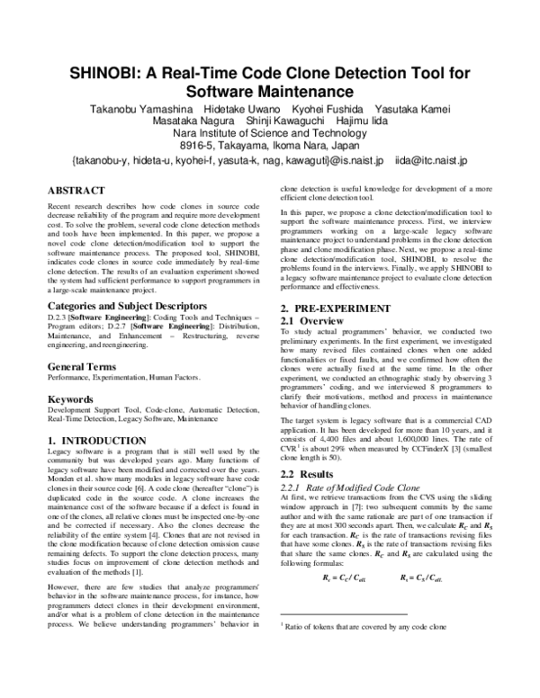(PDF) SHINOBI: A real-time code clone detection tool for software maintenance