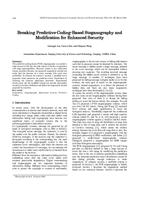 Pdf Breaking Predictive Coding Based Steganography And Modification For Enhanced Security
