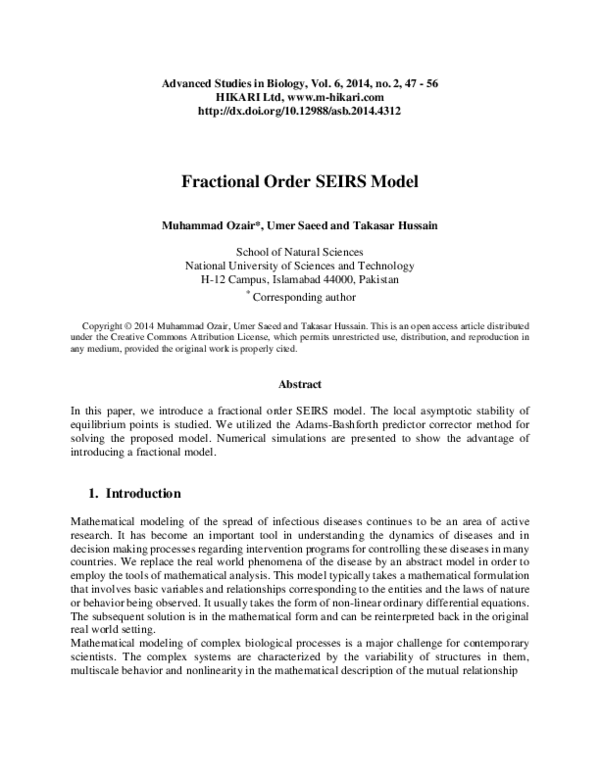 Pdf Fractional Order Seirs Model