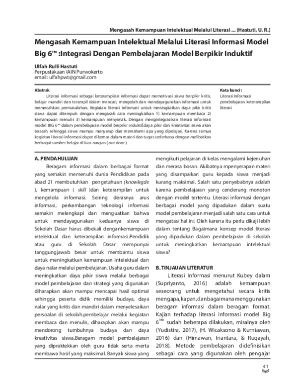 (PDF) Mengasah Kemampuan Intelektual Melalui Literasi Informasi Model ...