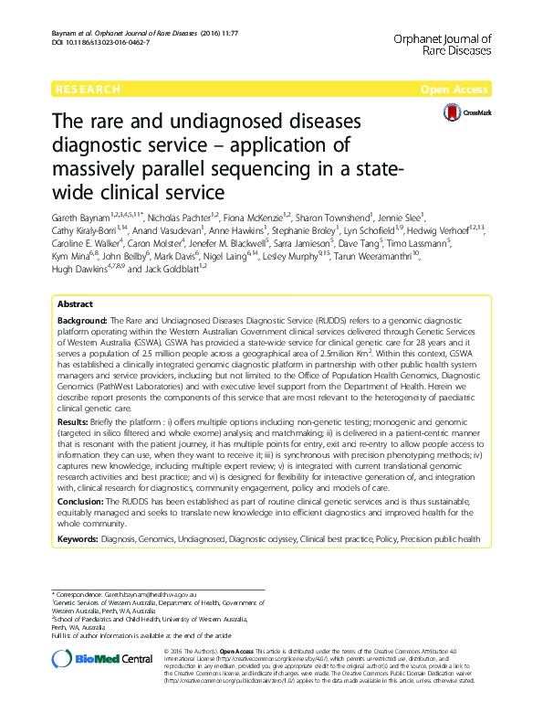 (PDF) The rare and undiagnosed diseases diagnostic service ...