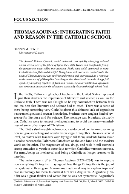 (PDF) Thomas Aquinas: Integrating Faith and Reason in the Catholic School