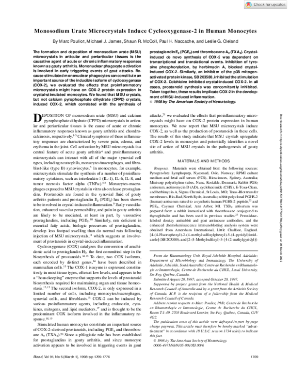 (PDF) Monosodium Urate Microcrystals Induce Cyclooxygenase-2 in Human ...