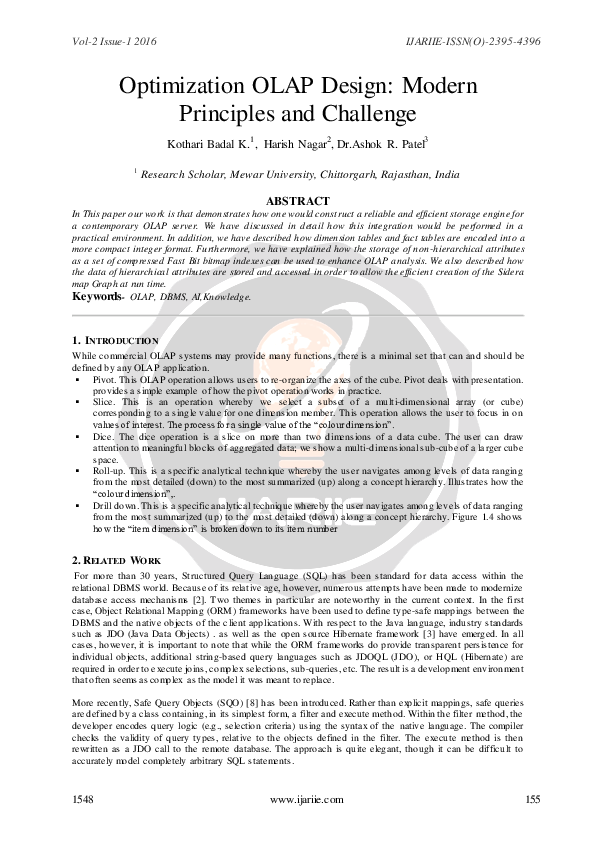 (PDF) Optimizing OLAP Storage and Analysis Techniques