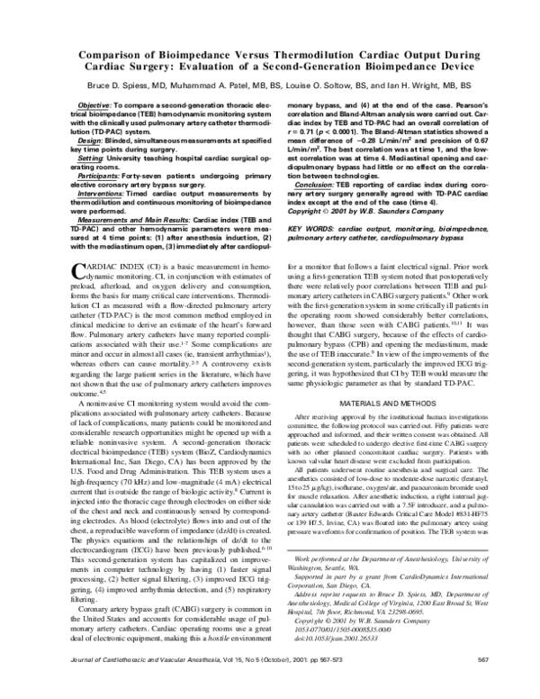 (PDF) Comparison of bioimpedance versus thermodilution cardiac output ...