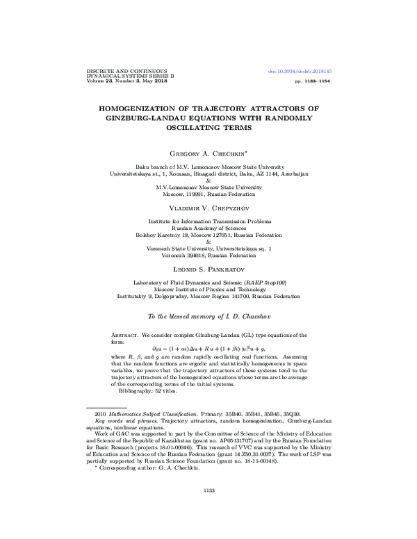 (PDF) Homogenization of trajectory attractors of Ginzburg-Landau equations with randomly ...