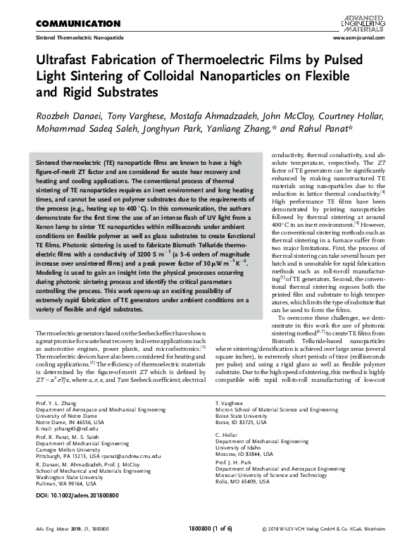 (PDF) Ultrafast Fabrication of Thermoelectric Films by Pulsed Light ...