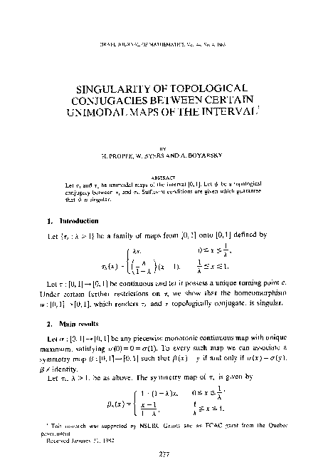 (PDF) Singularity of topological conjugacies between certain unimodal ...