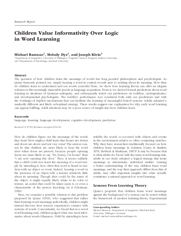 (PDF) Children Value Informativity Over Logic in Word Learning