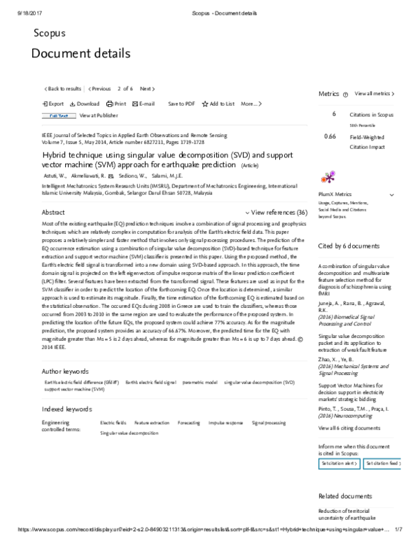 Pdf Hybrid Technique Using Singular Value Decomposition Svd And Support Vector Machine Svm