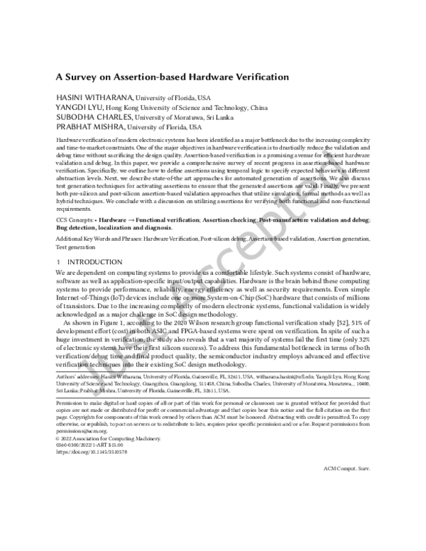 Pdf A Survey On Assertion Based Hardware Verification