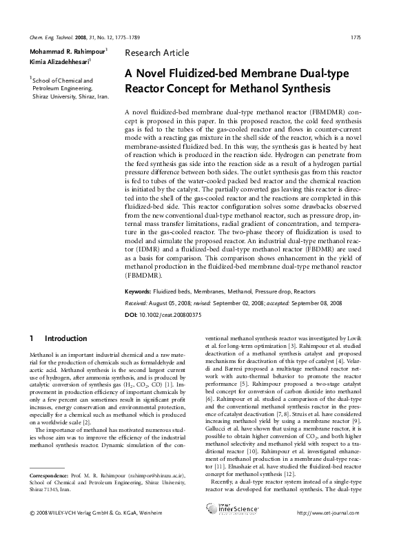 (PDF) A Novel Fluidized-Bed Membrane Dual-Type Reactor Concept for ...