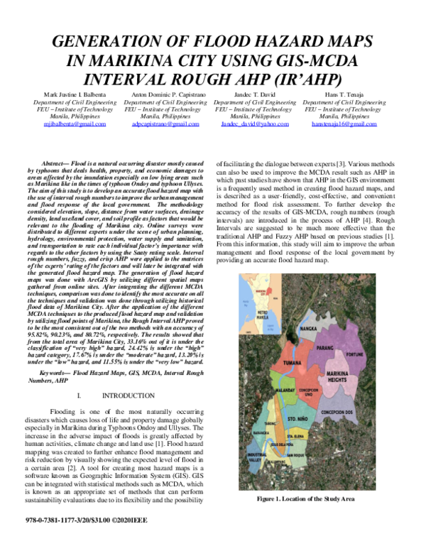 (PDF) Generation of Flood Hazard Maps in Marikina City Using GIS-MCDA Interval Rough AHP (IR’AHP)