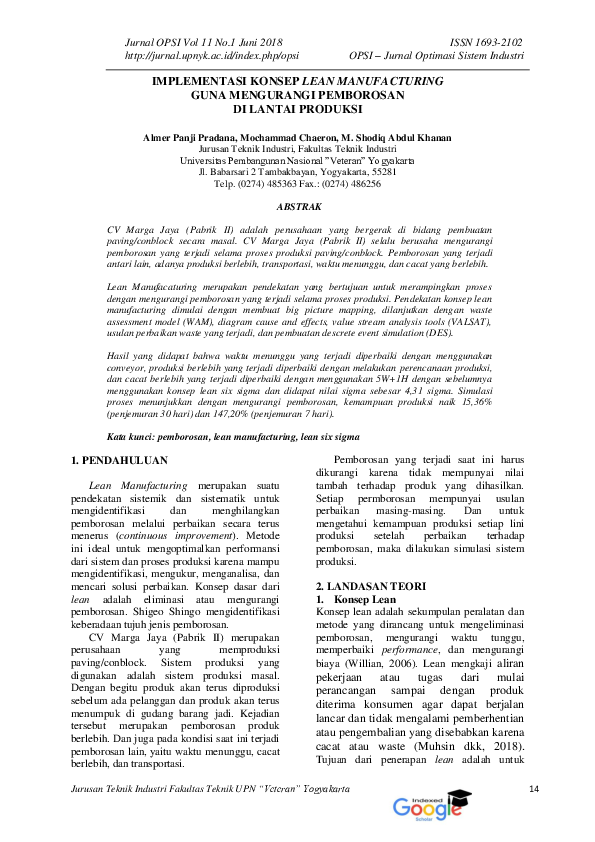 (PDF) Implementasi Konsep Lean Manufacturing Guna Mengurangi Pemborosan ...