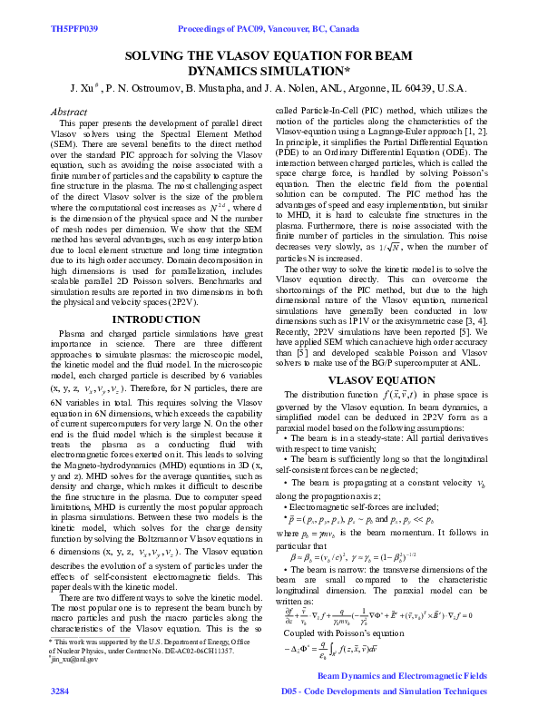 (PDF) Solving Vlasov Equation for Beam Dynamics Simulation