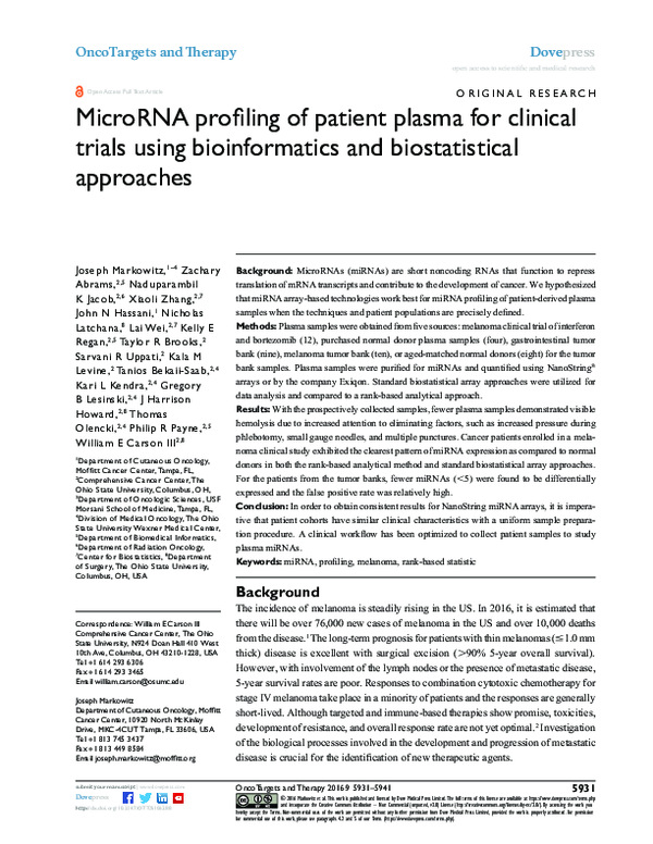 (PDF) MicroRNA profiling of patient plasma for clinical trials using ...