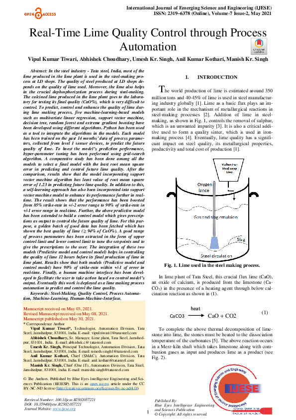 (PDF) Real-Time Lime Quality Control through Process Automation
