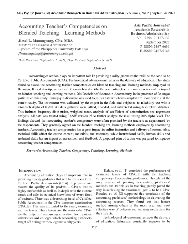 (DOC) Accounting Teacher's Competencies on Blended Teaching -Learning ...