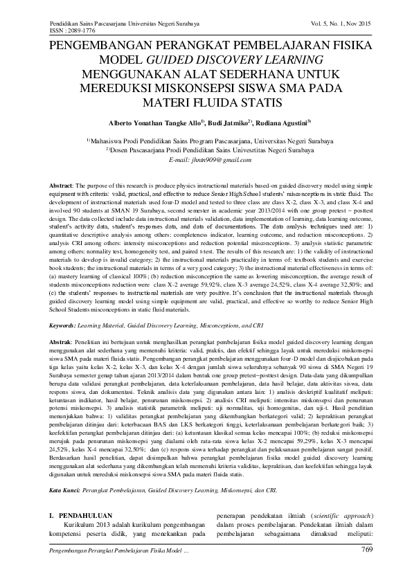 (PDF) Pengembangan Perangkat Pembelajaran Fisika Model Guided Discovery Learning Menggunakan ...