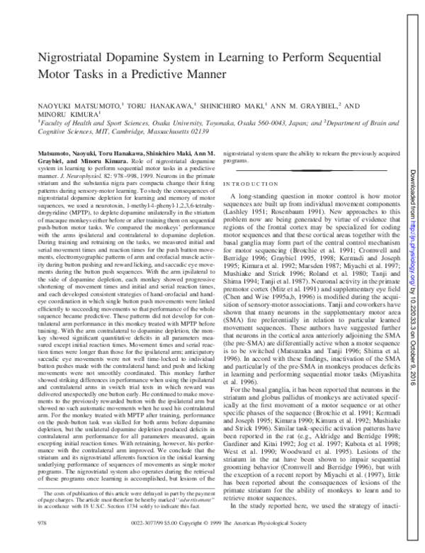 (PDF) Nigrostriatal Dopamine System in Learning to Perform Sequential ...