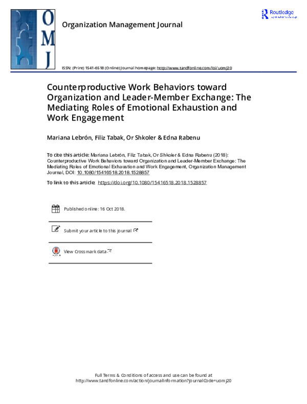 (PDF) Counterproductive Work Behaviors toward Organization and Leader-Member Exchange: The ...
