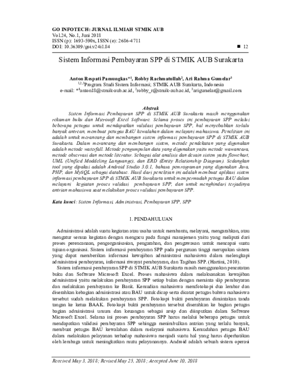 (PDF) Sistem Informasi Pembayaran SPP DI Stmik Aub Surakarta