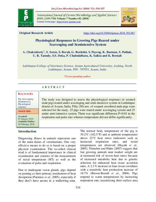 (PDF) Physiological Responses in Growing Pigs Reared under Scavenging ...