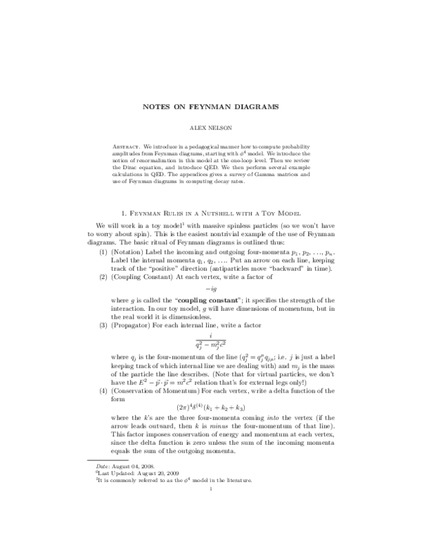 (PDF) Notes on Feynman Diagrams