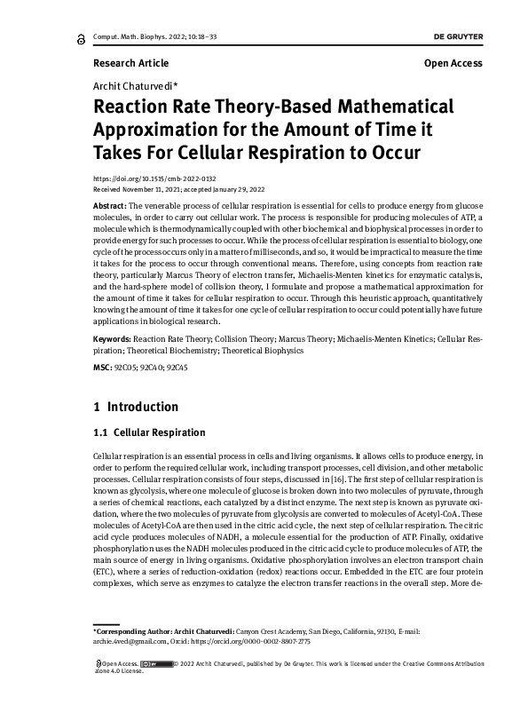 (PDF) Reaction Rate Theory-Based Mathematical Approximation For The ...