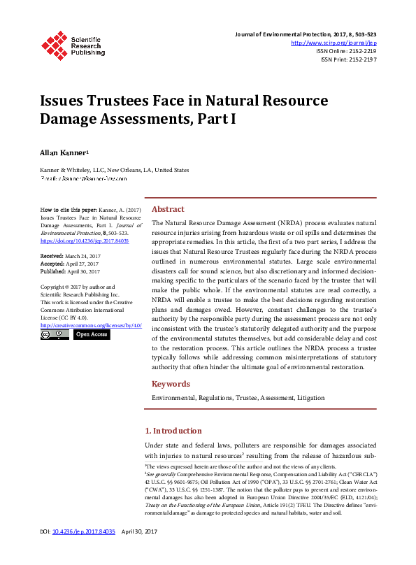 (PDF) Issues Trustees Face in Natural Resource Damage Assessments, Part II