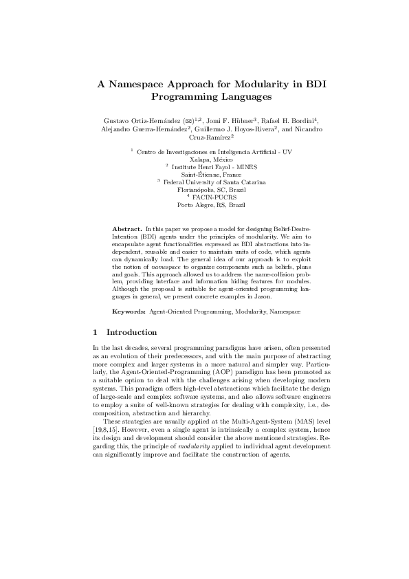 Pdf A Namespace Approach For Modularity In Bdi Programming Languages