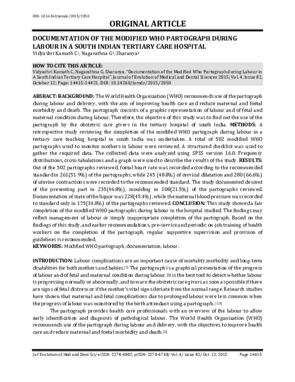 (PDF) Documentation of the Modified Who Partograph During Labour in a ...