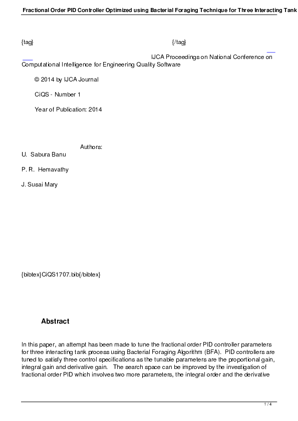 (PDF) Fractional Order PID Controller Optimized using Bacterial Foraging Technique for Three ...
