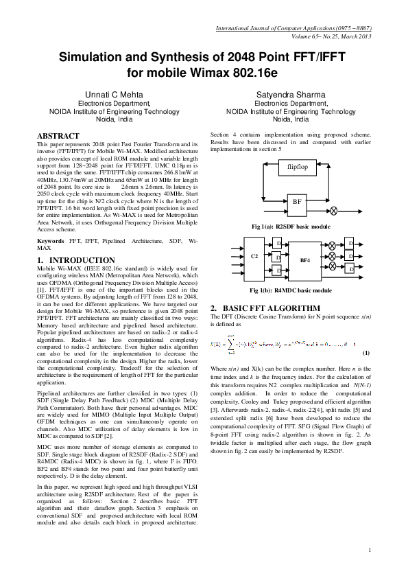 (PDF) VLSI Implementation of 2048 Point FFT/IFFT for Mobile Wi-MAX