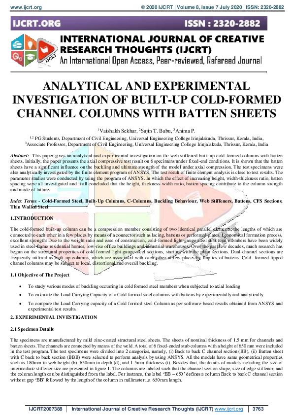 (PDF) Analytical and Experimental Investigation of Built-Up Cold-Formed ...