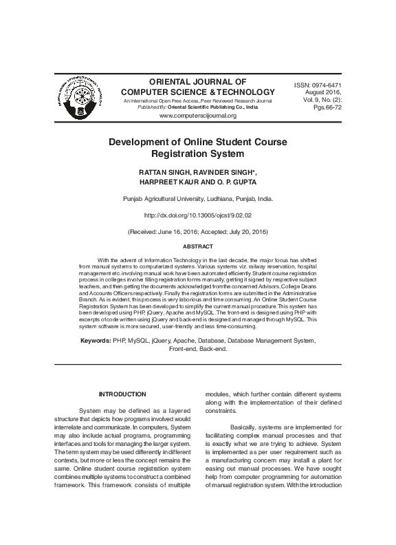 (PDF) Development of Online Student Course Registration System