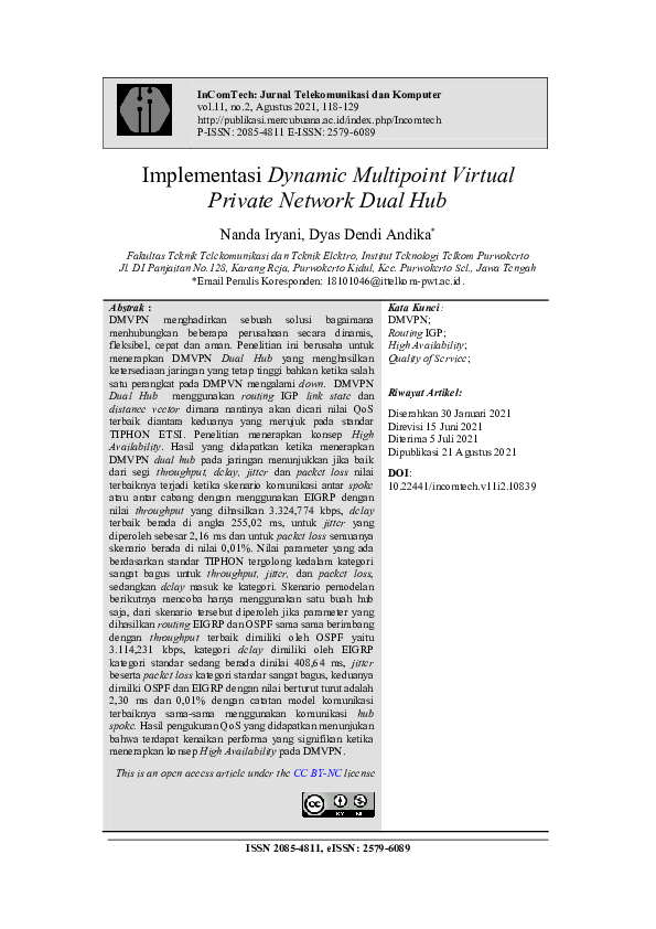 (PDF) Implementasi Dynamic Multipoint Virtual Private Network Dual Hub