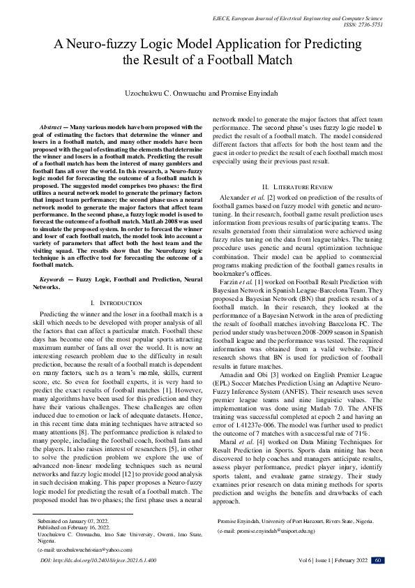 Pdf A Neuro Fuzzy Logic Model Application For Predicting The Result