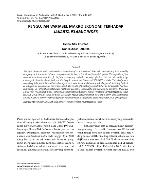 (PDF) Pengujian Variabel Makro Ekonomi Terhadap Jakarta Islamic Index