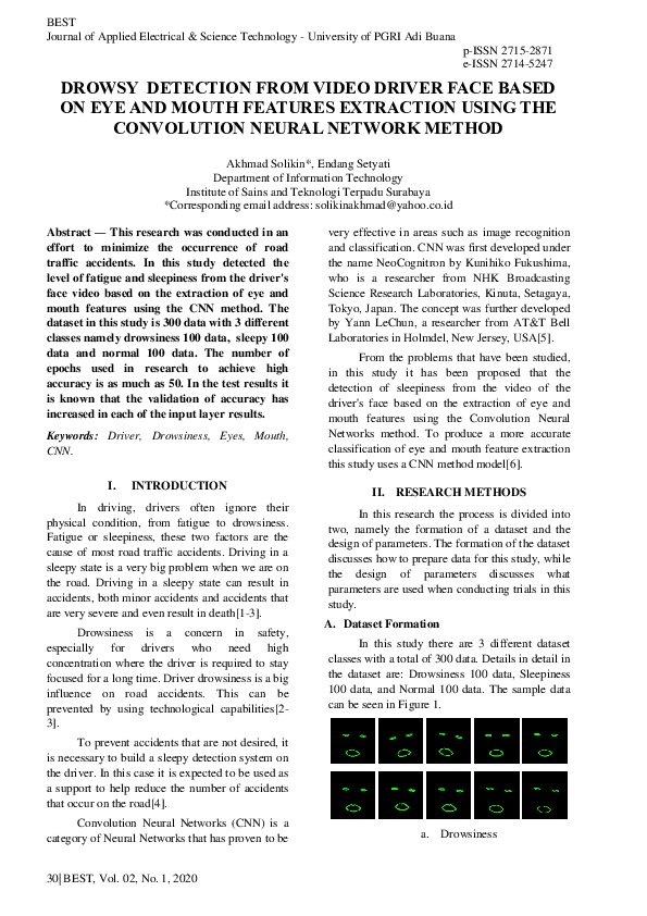 Pdf Drowsy Detection From Video Driver Face Based On Eye And Mouth